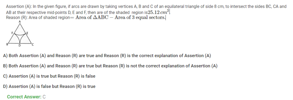 Chapter 12 Areas Related to Circles Assertation & Reasoning Questions Class 10th – EduGrown School